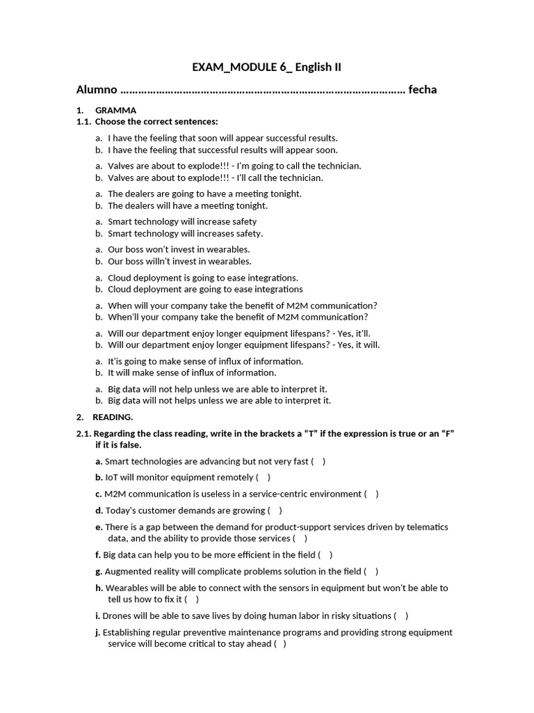 English II Exam Module 6 Overview | PDF | Internet Of Things | Computing