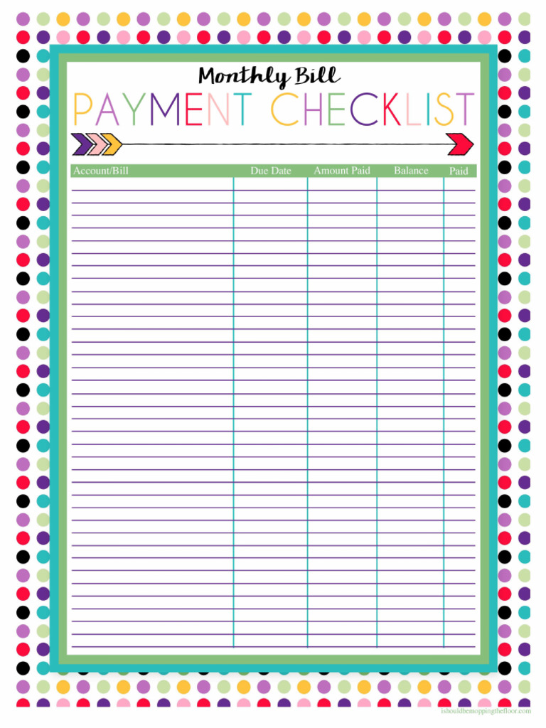 Monthly Bills Checklist DOTS | PDF