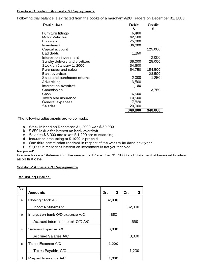 Practice Question With Solution Accruals & Prepayments | PDF | Expense | Balance Sheet