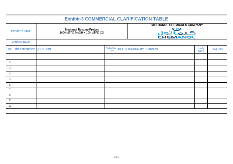 Methanol Project Clarifications | PDF