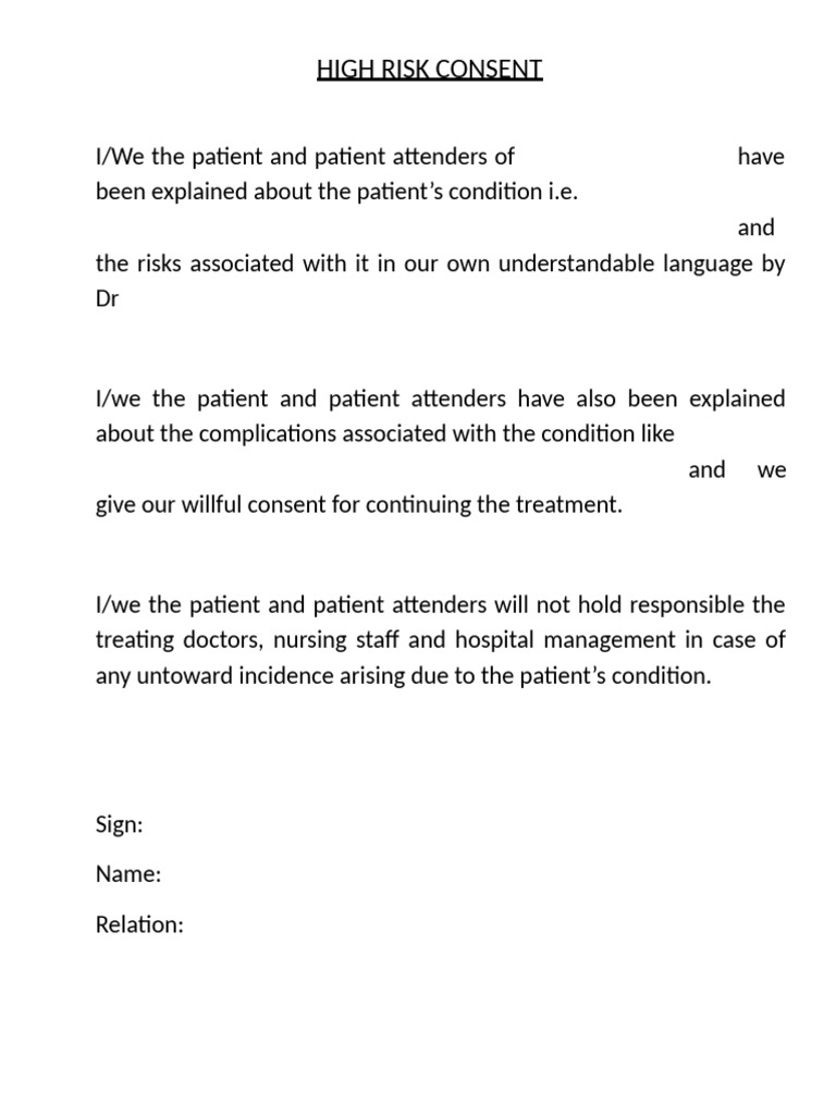High Risk Consent | PDF