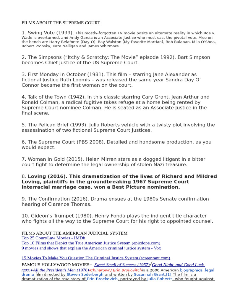 Supreme Court Films: A Comprehensive List | PDF | Supreme Court Of The ...