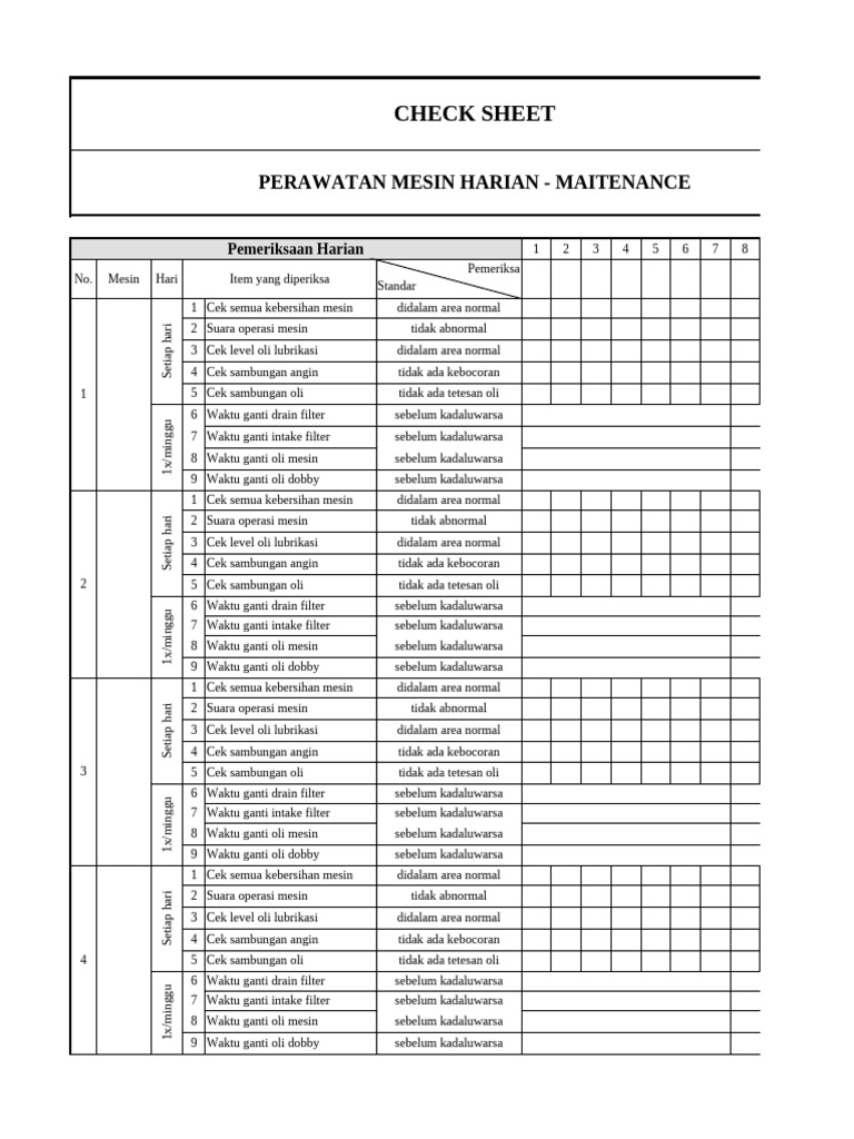 Perawatan Mesin Harian | PDF
