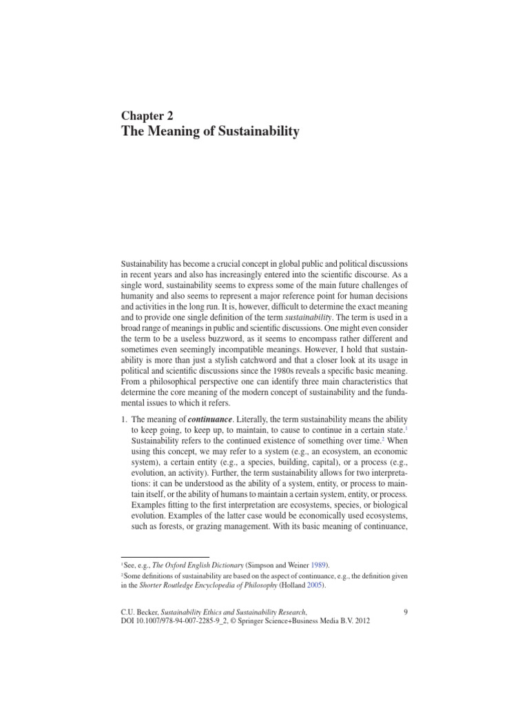 C.U. Becker, Sustainability Ethics and Sustainability Research - Chapter2 | PDF | Sustainability ...