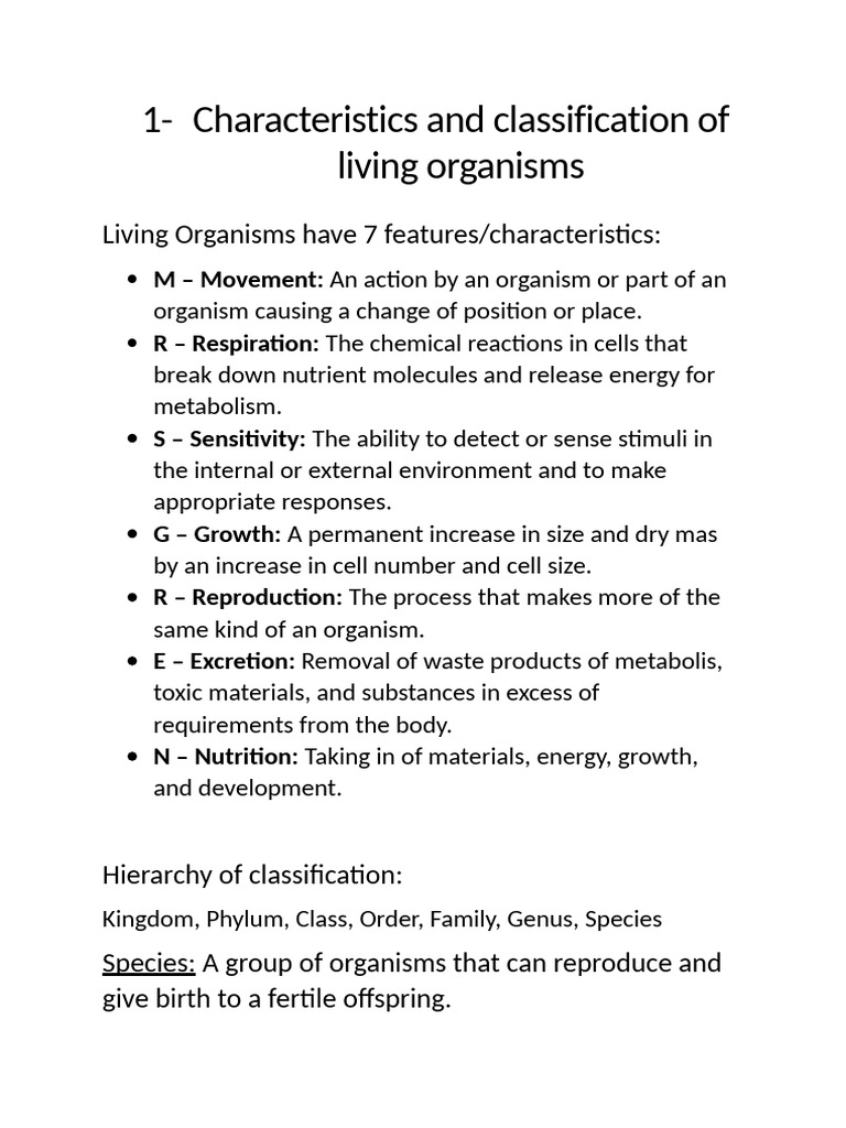 Characteristics and Classification of Life | PDF | Cell (Biology) | Leaf