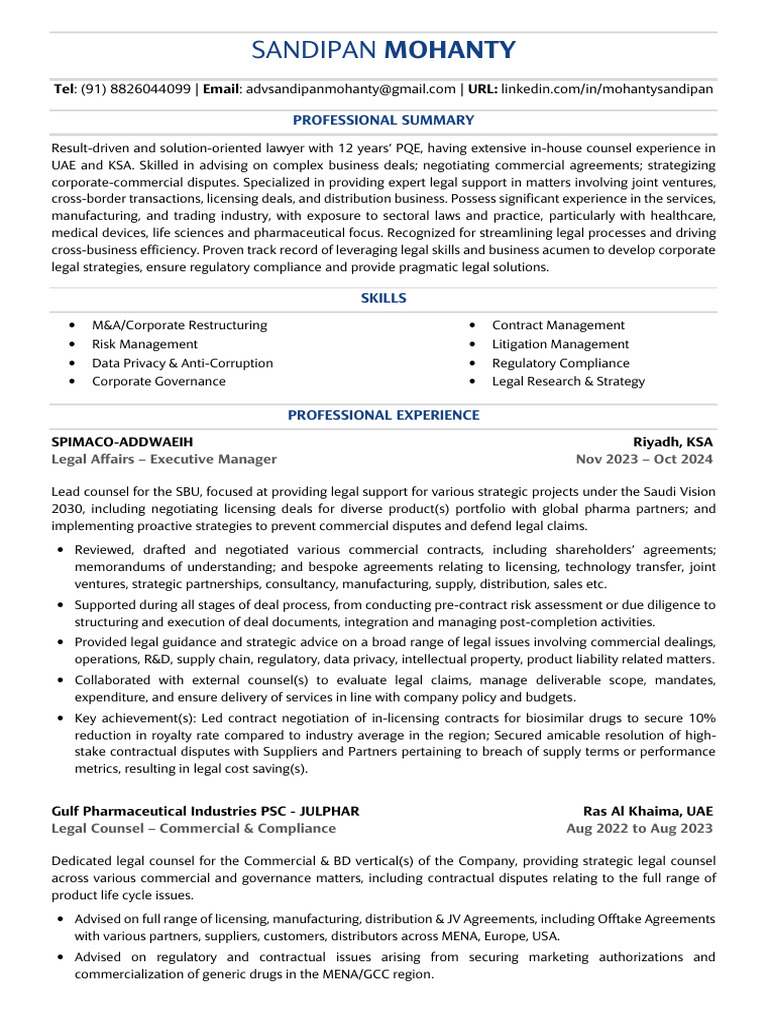 Sandipan Mohanty Resume Dec2024 | PDF | Regulatory Compliance | Supply ...