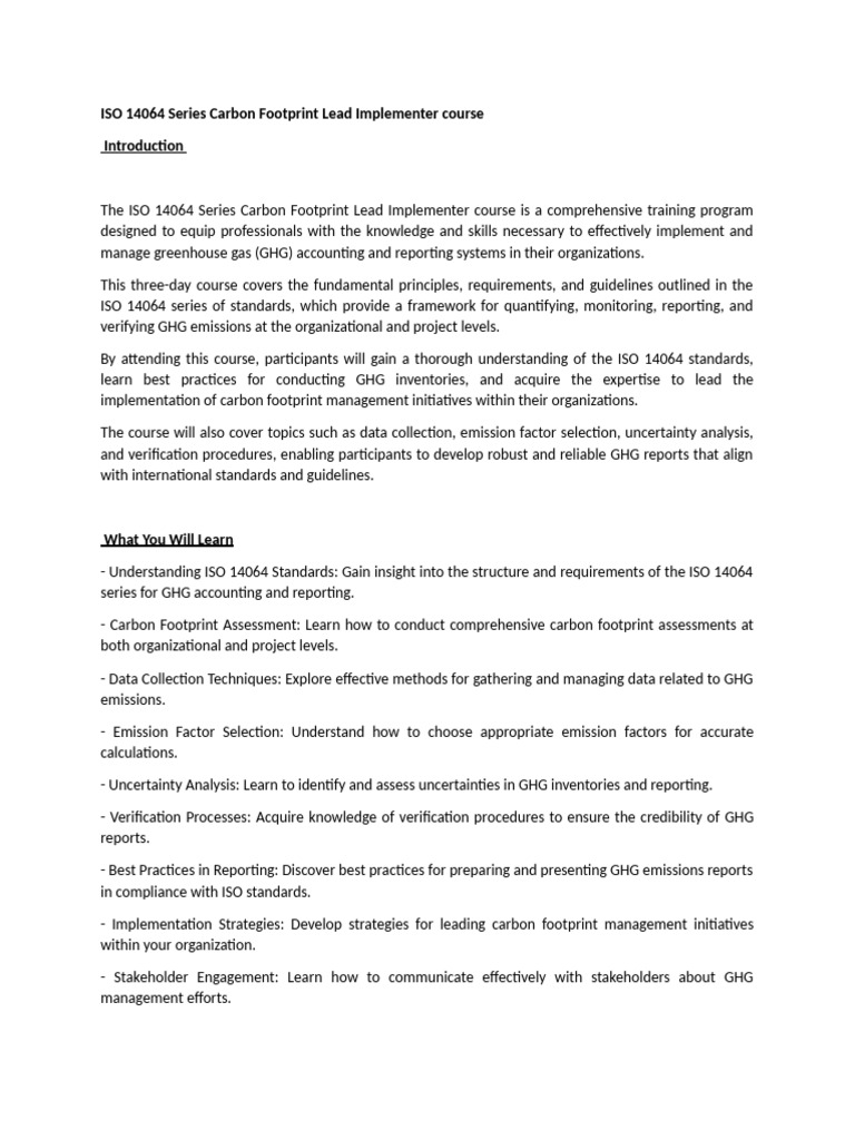 ISO 14064 Carbon Footprint Course | PDF | Carbon Footprint | Greenhouse Gas