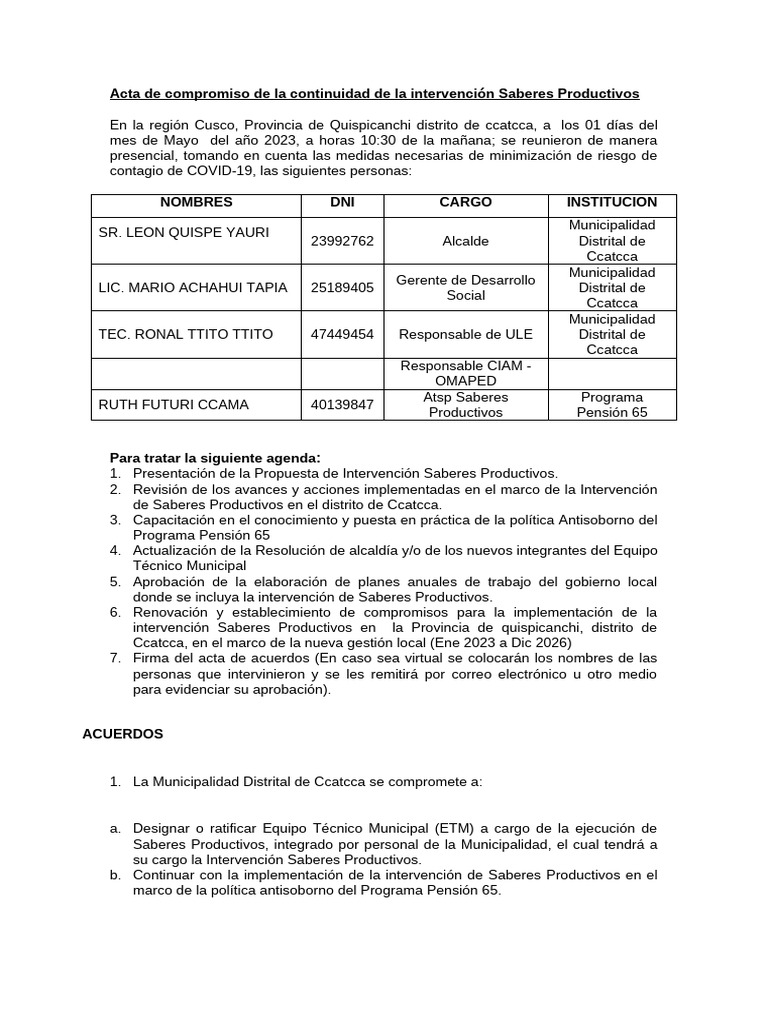 Acta de Reactivacion Ccatcca | PDF