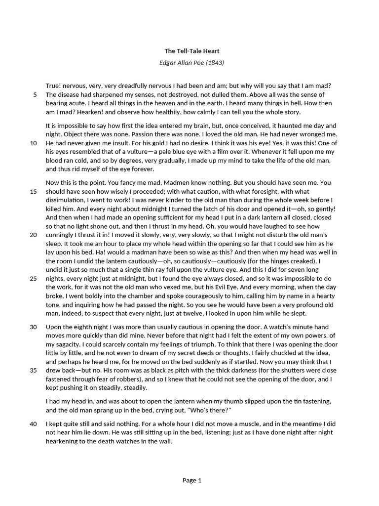 Lesson 6 - 'The Tell-Tale Heart' - Full Text | PDF