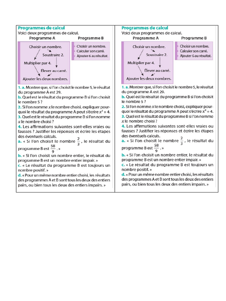 Exercice Brevet Calcul Littéral | PDF