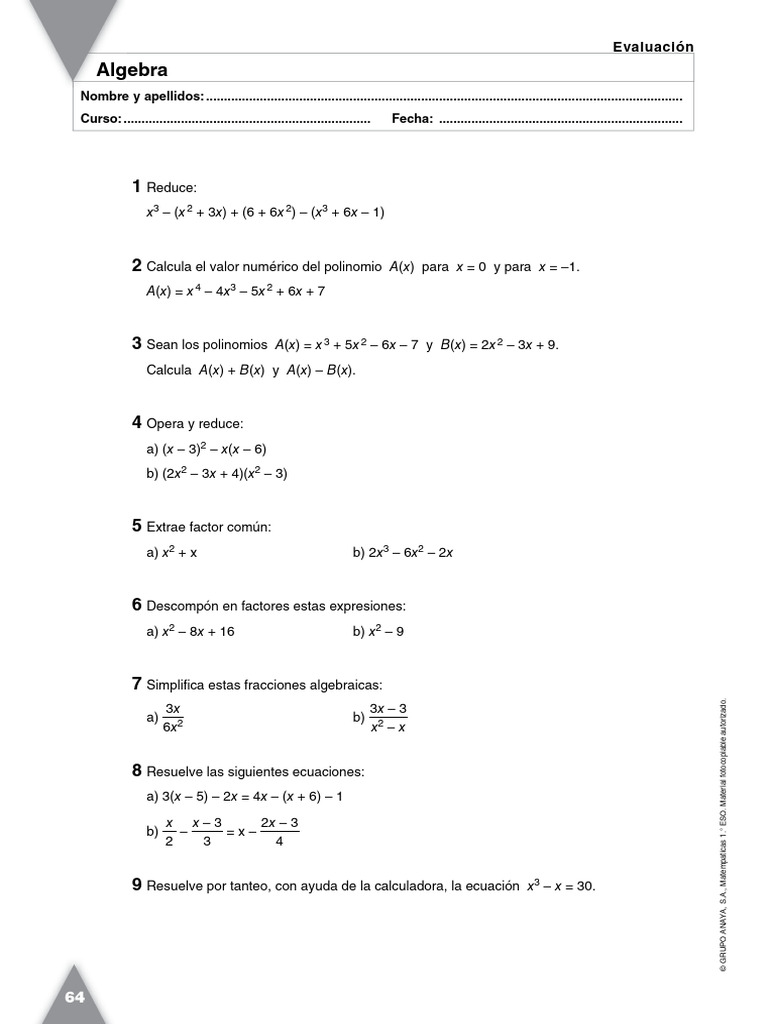 3mat Control Algebra | PDF | Álgebra | Matemáticas