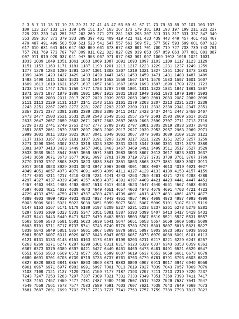 Primele 1000 de Numere Prime | PDF