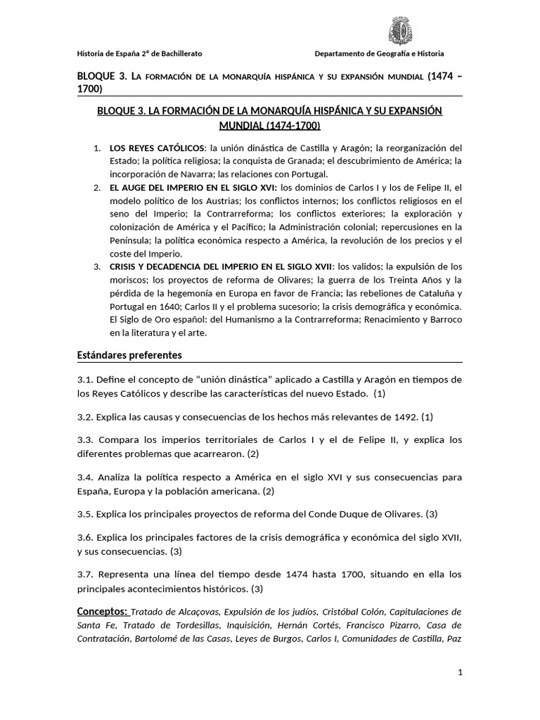 Bloque3 - Esquema y Estándares (A) | PDF | Imperio español | España