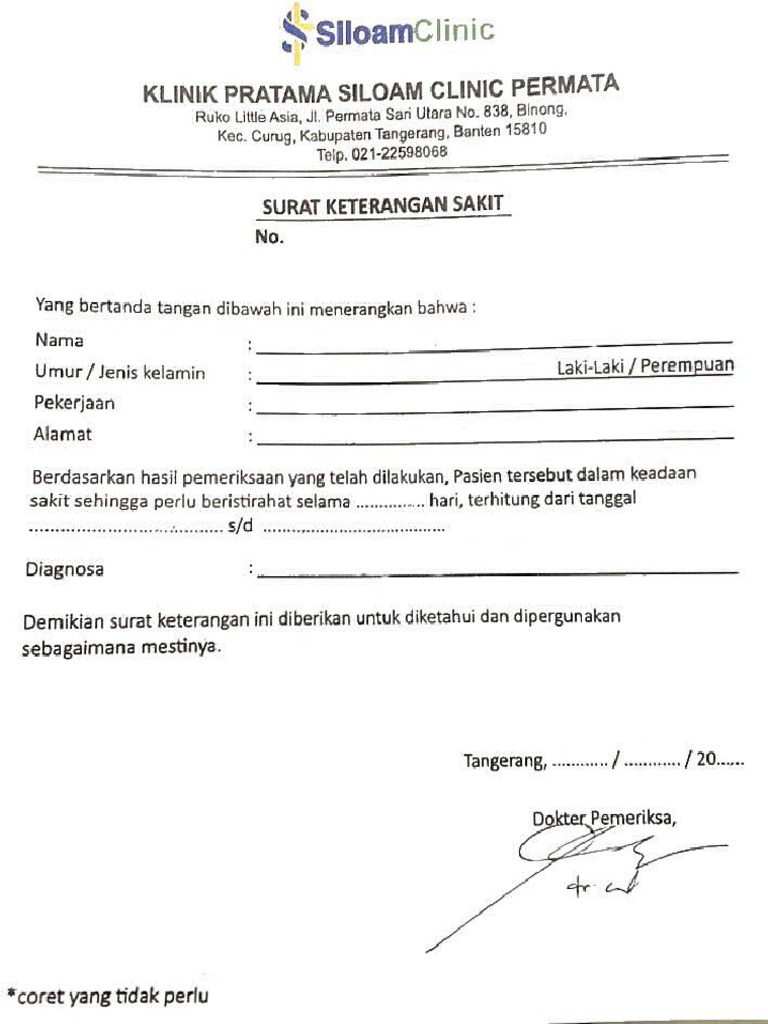 Surat Sakit Siloam Clinic | PDF