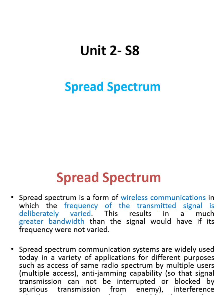 Unit 2-S8 spread spectrum | PDF | Channel Access Method | Radio Spectrum