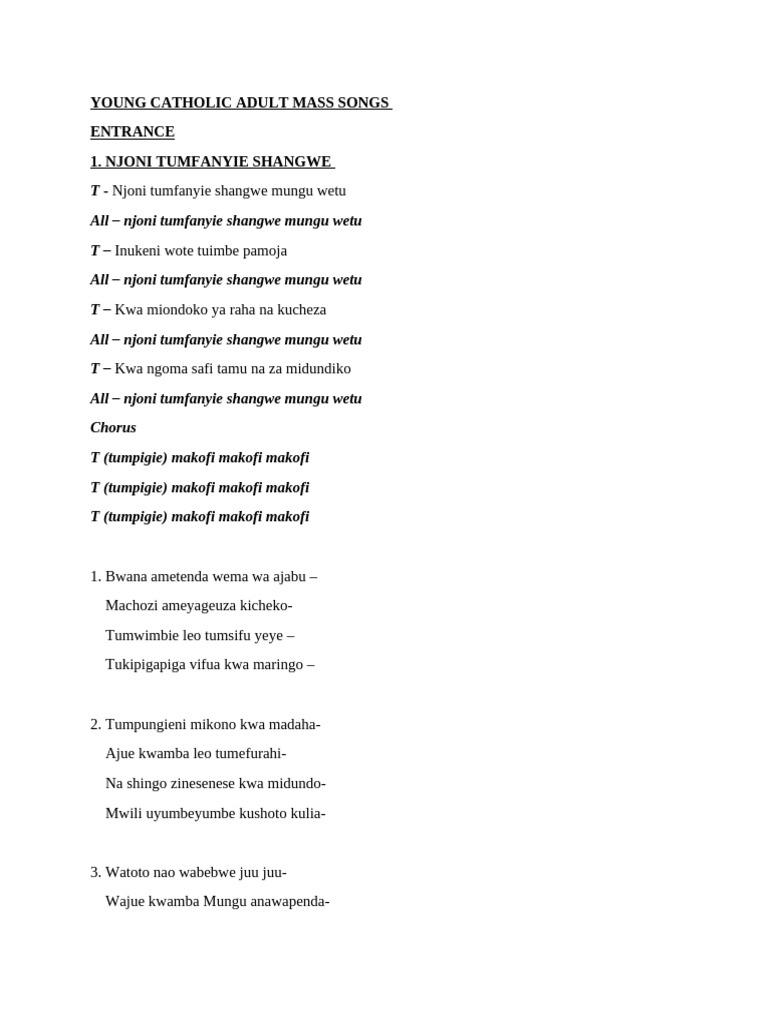 Yca Compiled Mass Songs | PDF