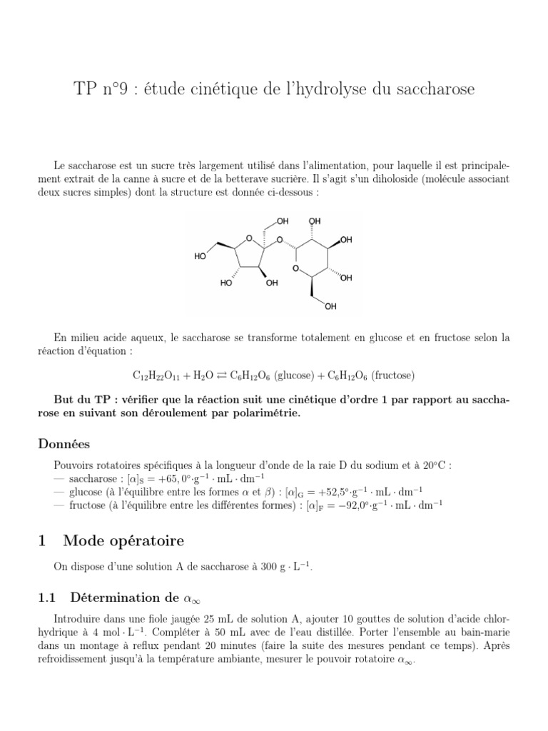 TP9 Inversion Saccharose | PDF | Saccharose | Glucose