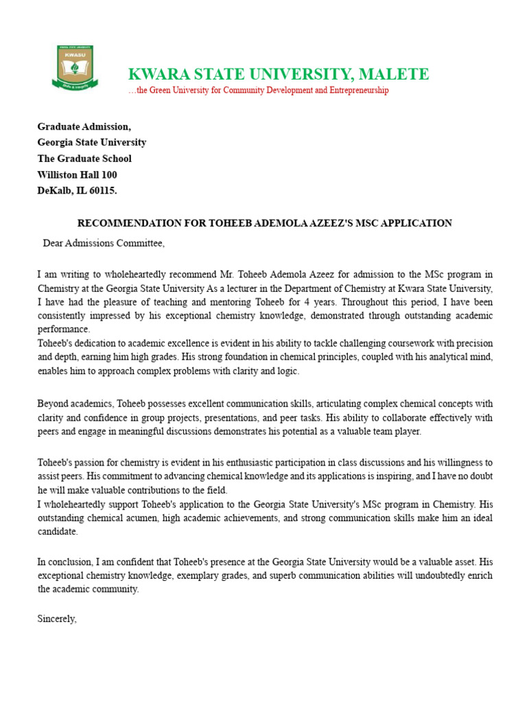 TOHEEB To Illinois University | PDF