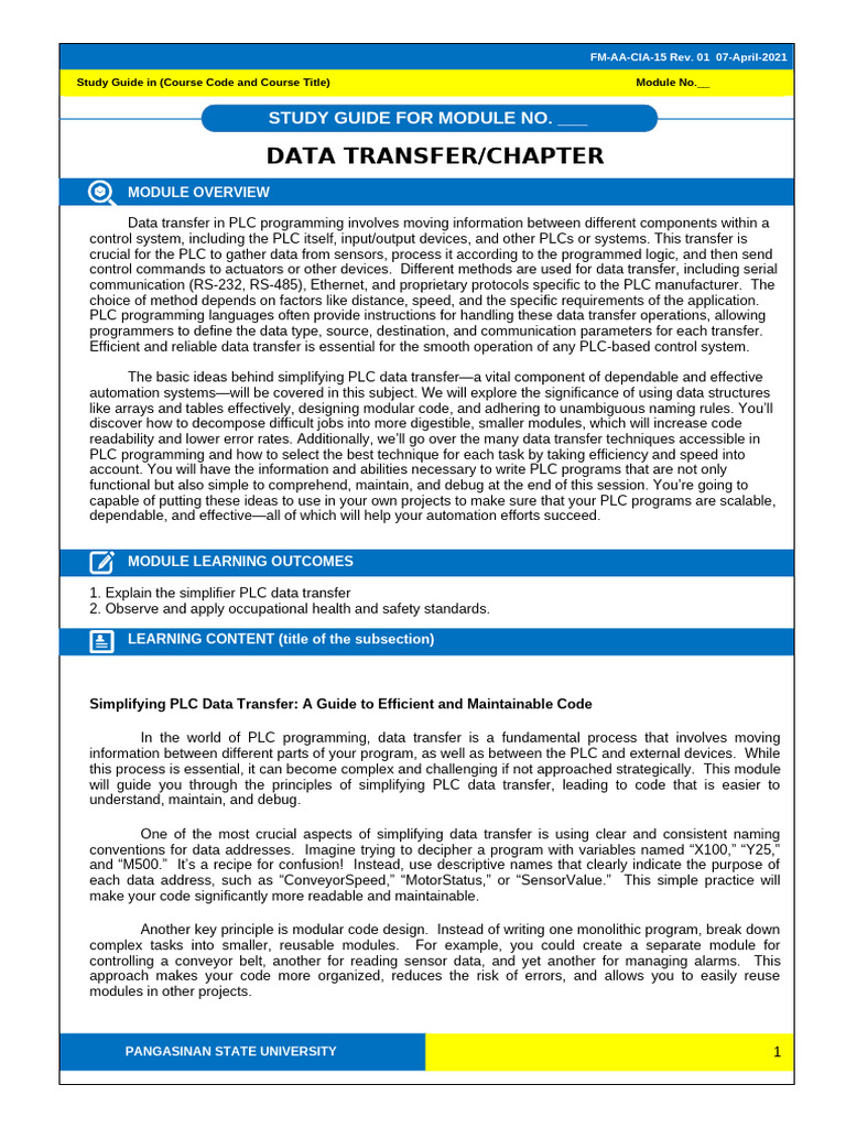 15 Study Guide - DATA TRANSFER | PDF | Programmable Logic Controller ...