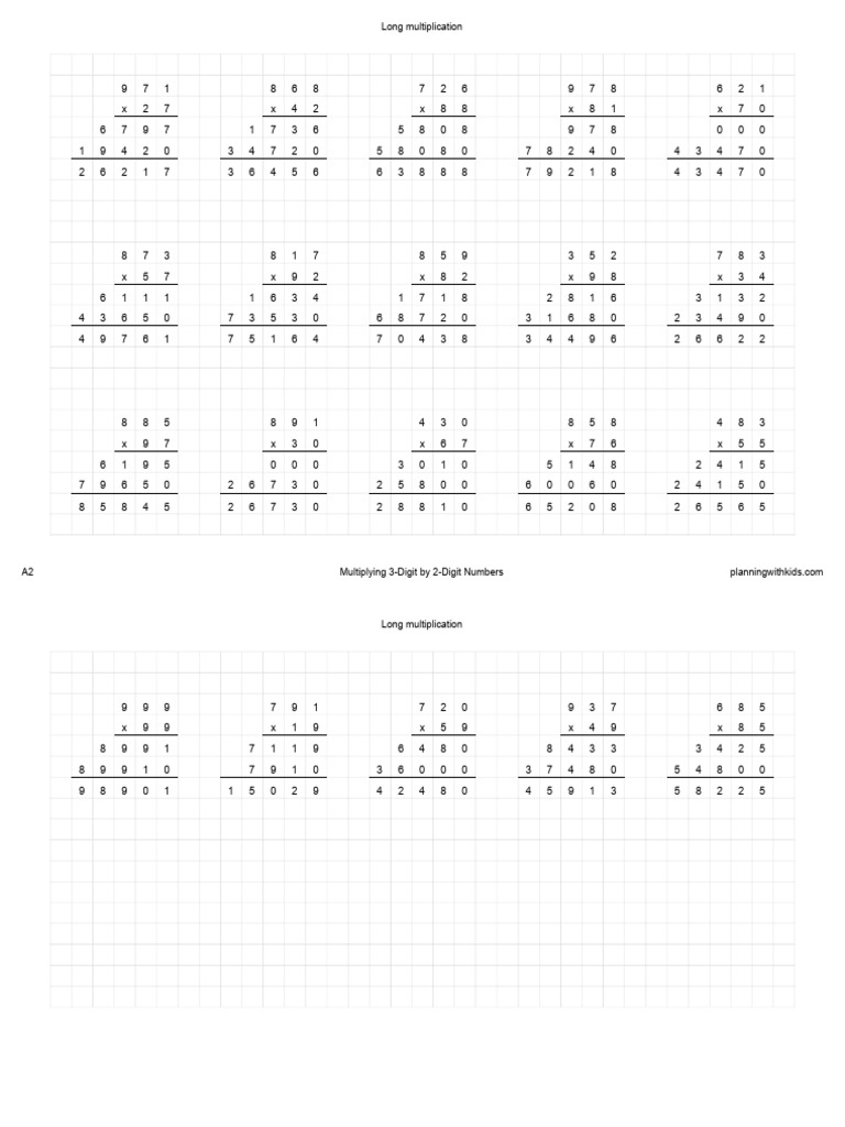 Long Multiplication Worksheets PDF | PDF | Multiplication | Arithmetic