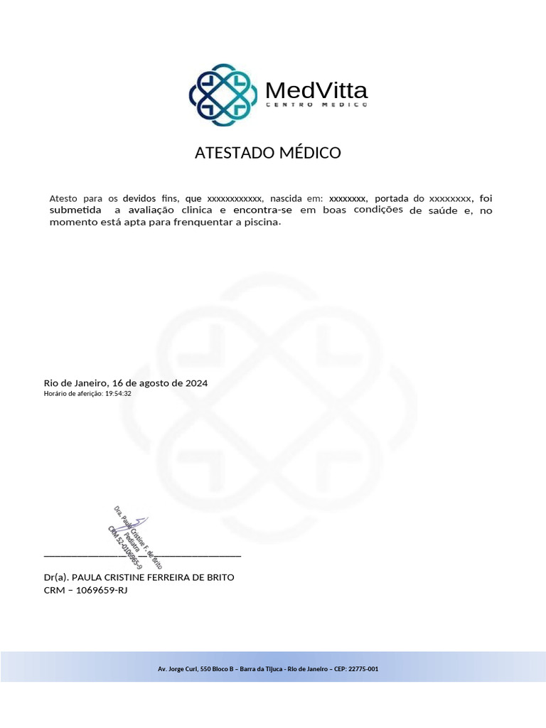 Atestado Piscina Modelo 02 | PDF