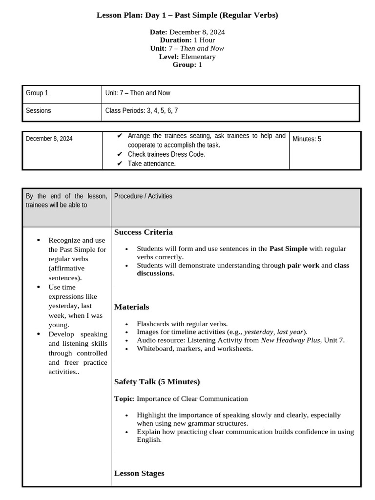 Lesson Plan Day 1 | PDF | English Language | Verb