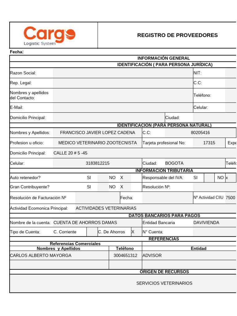 Formato - Registro de Proveedores 2 | PDF