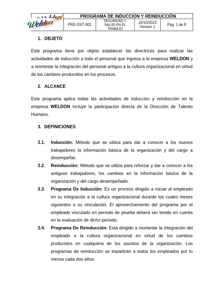 PRG-SST-002 Programa de Inducción y Reinducción | PDF | Business | Hospital