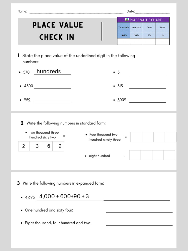 Grade 3 Place Value Quiz 1A | PDF