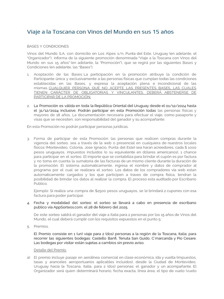 Bases y Condiciones Sorteo Aniversario | PDF | Documento de identidad | Uruguay