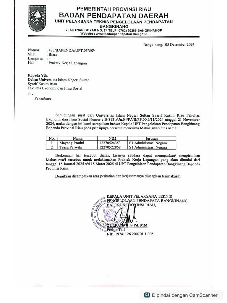 Surat Balasan PKL(2) | PDF