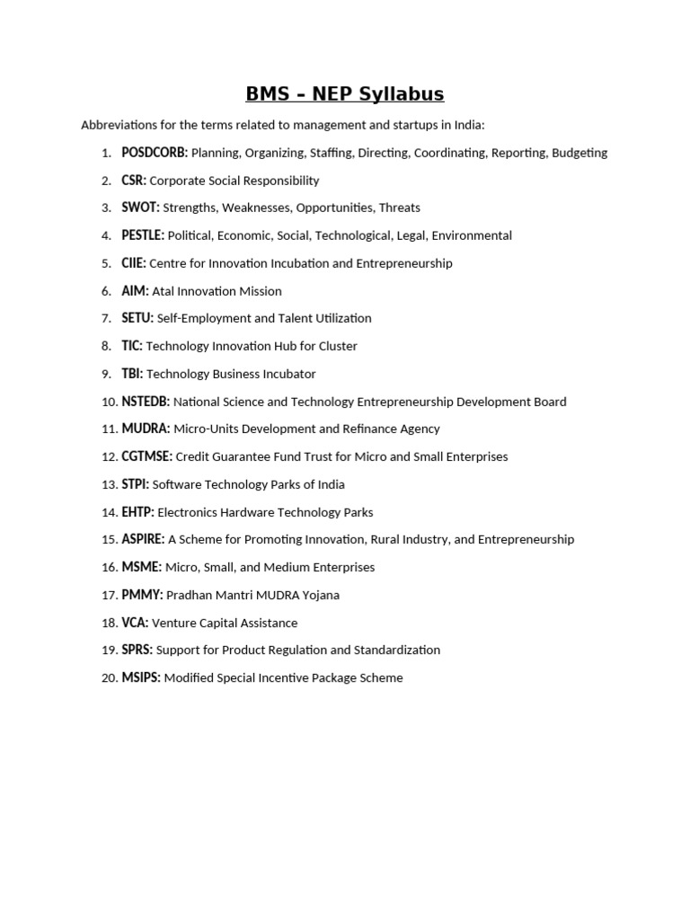 BMS Abbreviations | PDF