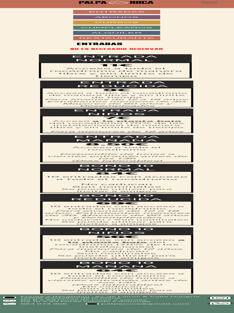 Actividades-Tarifas Palpa Roca | PDF