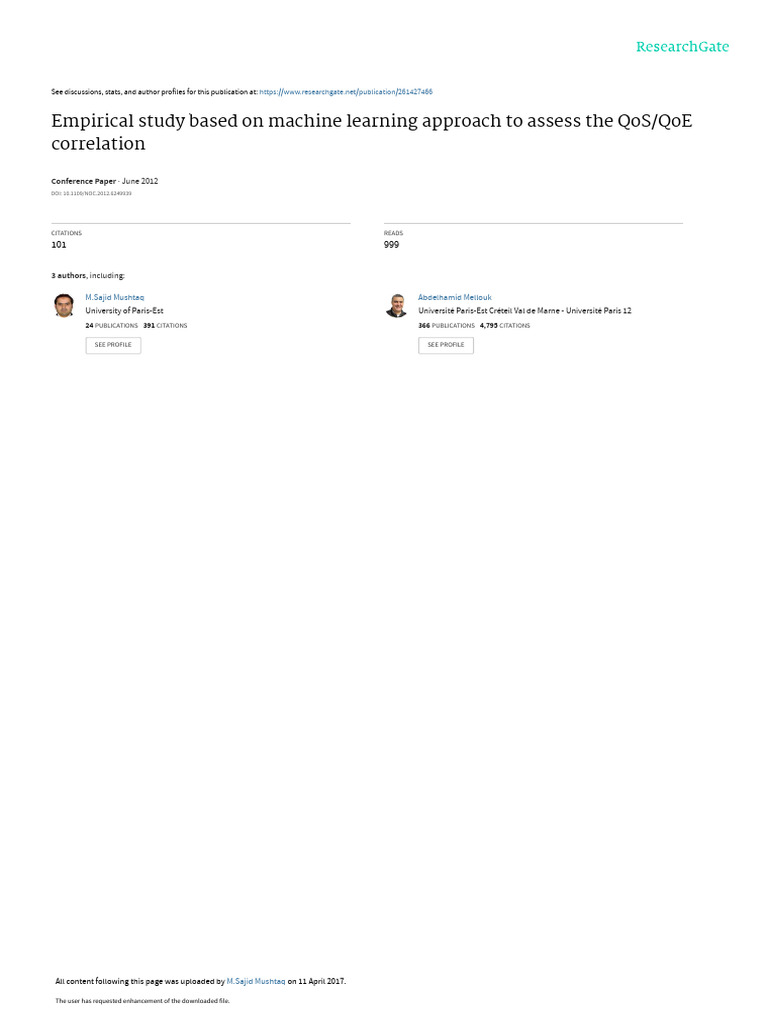 Empirical Study Based On Machine Learning Approach To Assess The Qos/Qoe Correlation | PDF ...