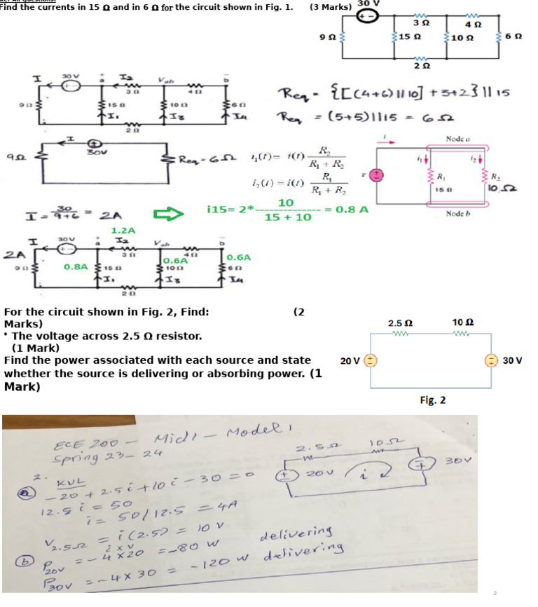 ECE 200 - Model Answer of Mid-Term 1-Model1 - Spring 24-2 4 24 | PDF
