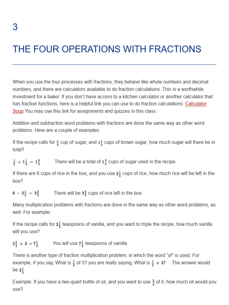 The Four Operations With Fractions - Bakery and Business Math 3 | PDF ...