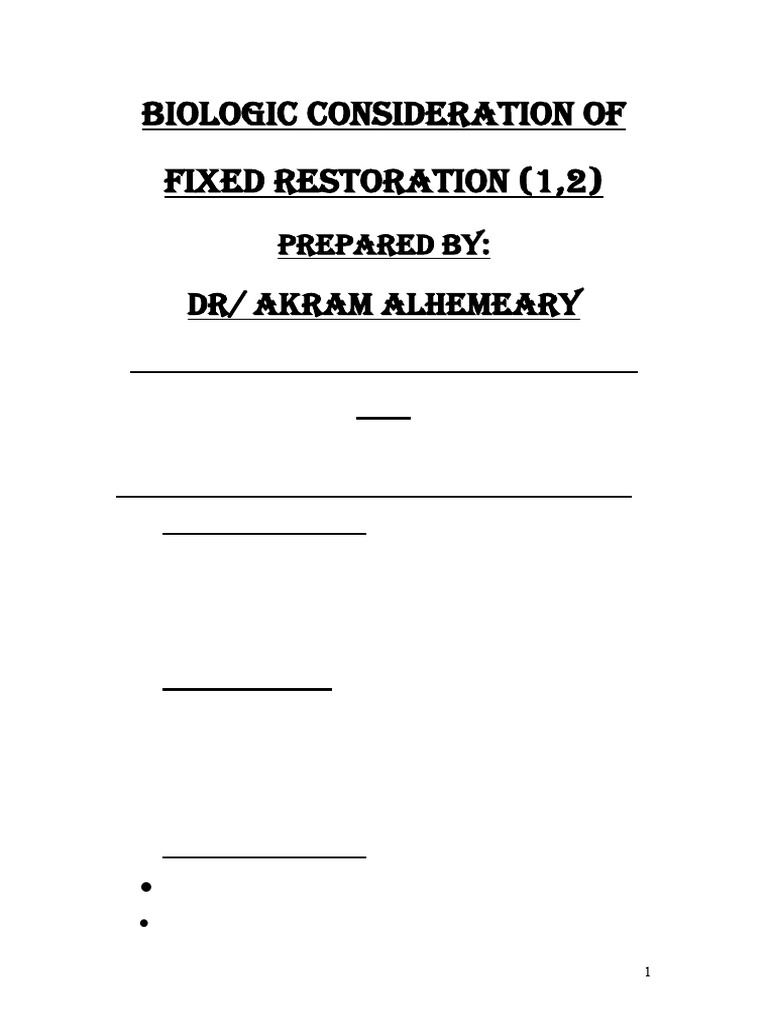 Biologic Consideration of Fixed Restoration | PDF | Dental Anatomy | Tooth