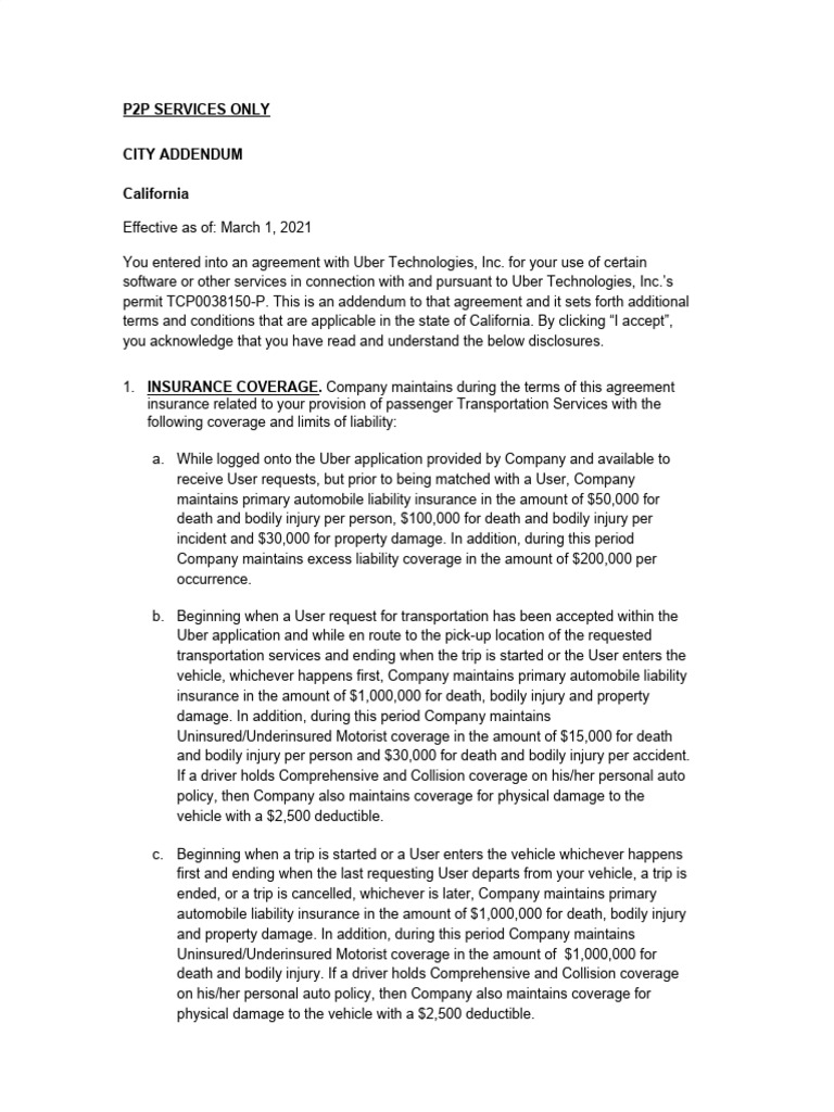 California P2P Services Insurance Addendum | PDF | Vehicle Insurance ...
