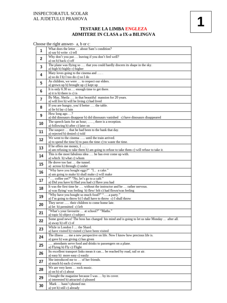 Model-Subiect 2 | PDF