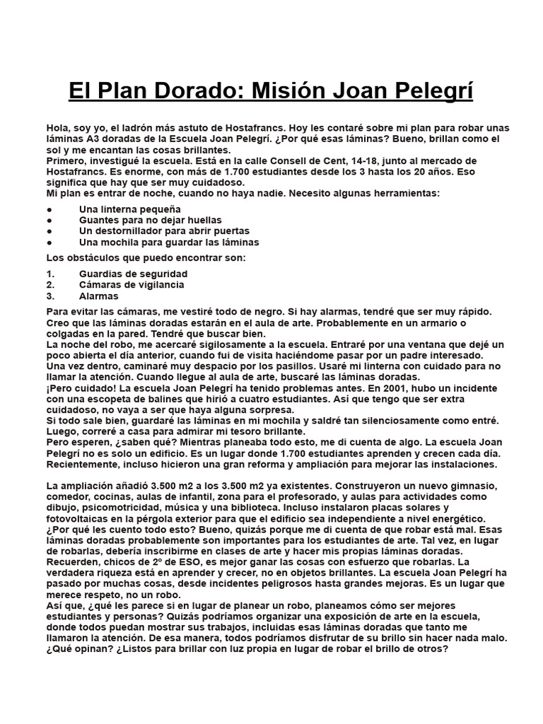 El Plan Dorado - Misión Joan Pelegrí | PDF