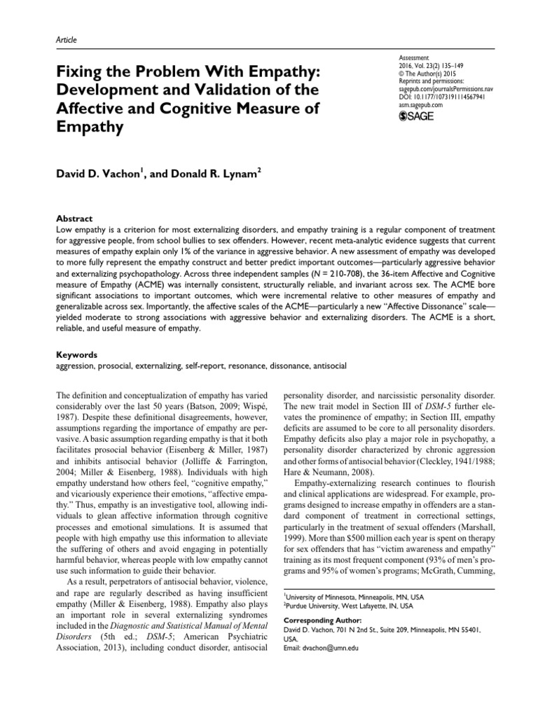 Affective and Cognitive Measure of Empathy | PDF | Empathy | Psychopathy