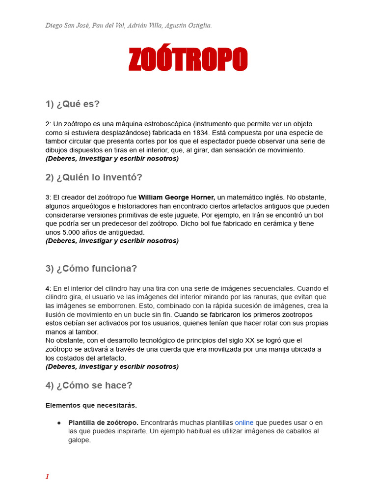 Ejemplos de zoótropos y su funcionamiento | PDF