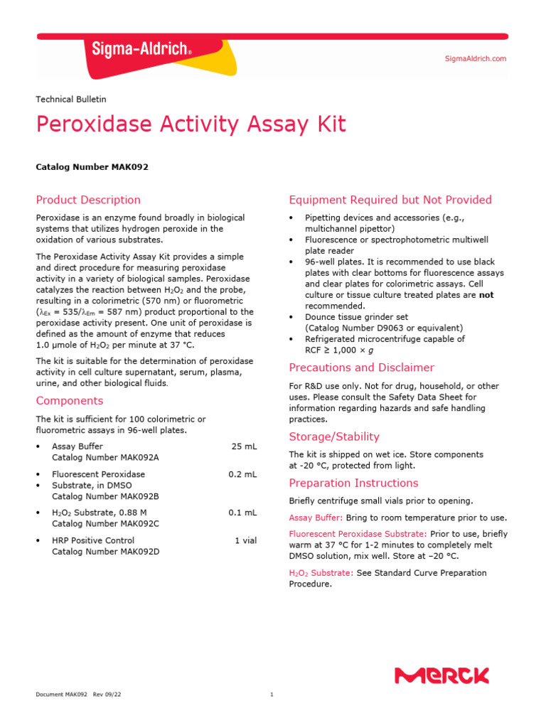 Peroxidase Activity Assay Kit | PDF | Enzyme Assay | Assay