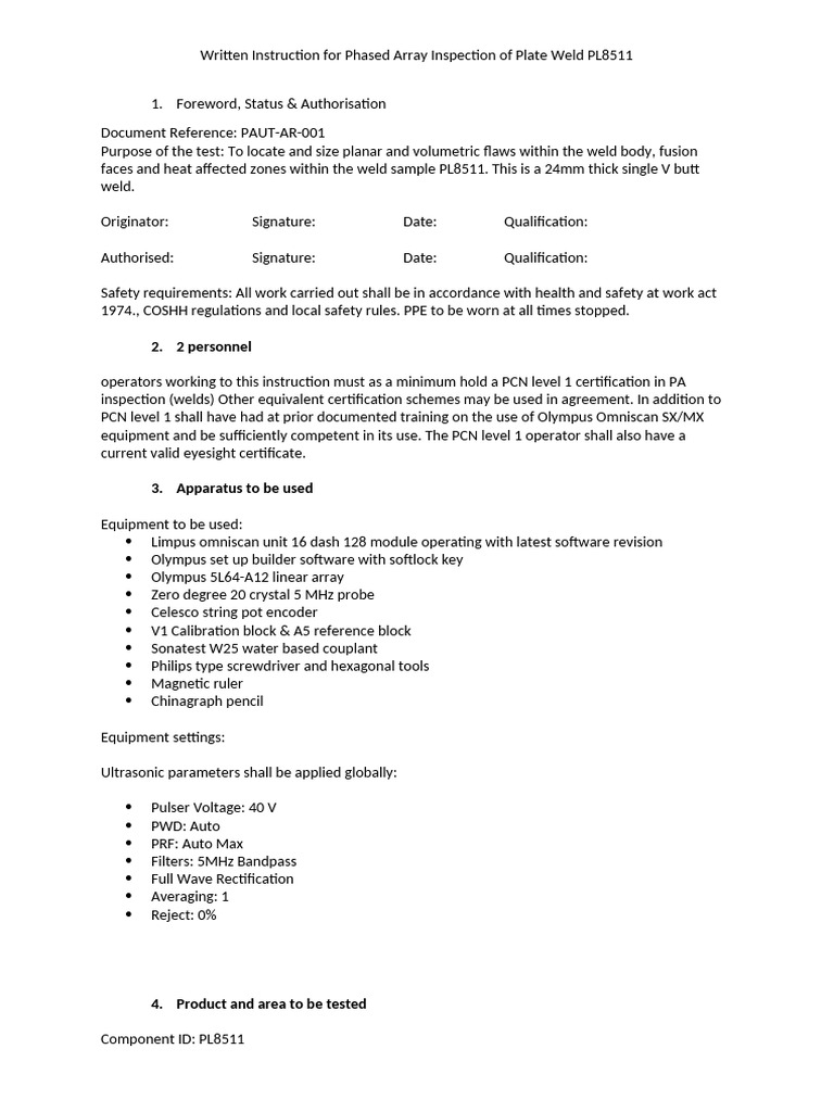 PAUT Written Instruction Ash Rozier | PDF