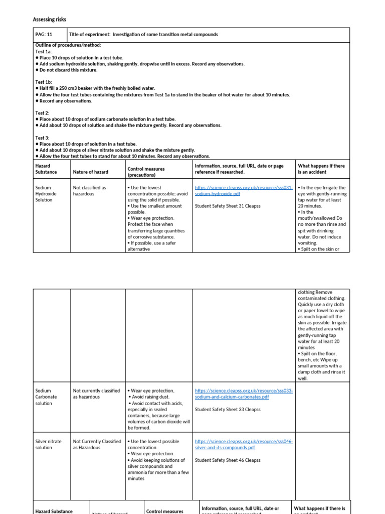 risk assessment 11 | PDF | Sodium Hydroxide | Chemical Compounds