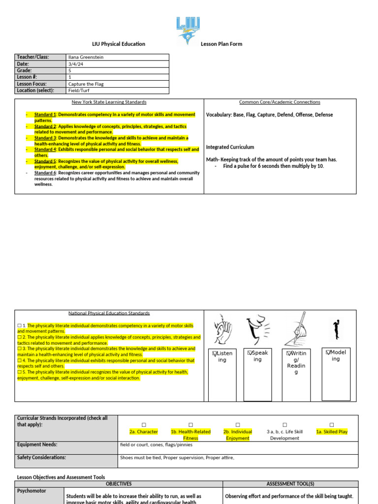 Lesson Plan Capture The Flag | PDF | Physical Education | Cognition