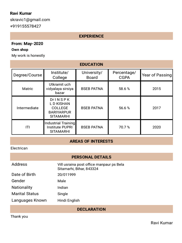 Resume_Ravi kumar resume_Format7 | PDF