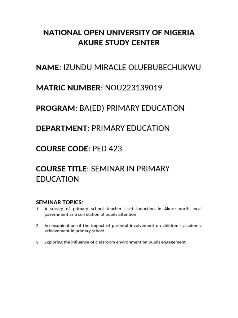 National Open University of Nigeria Seminar - 060528 | PDF