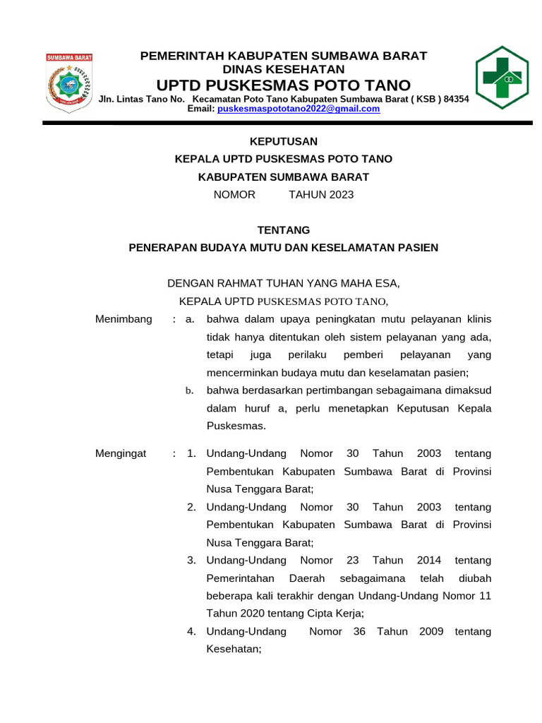 SK Penerapan Budaya Mutu | PDF