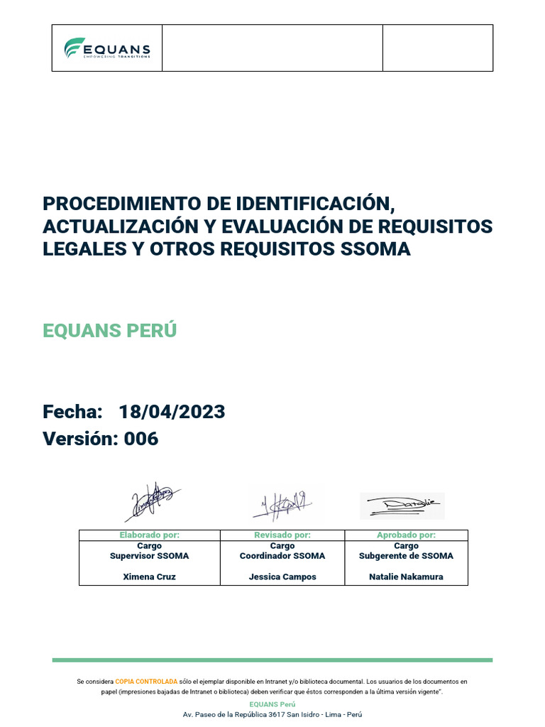 SSOMA-P-006 Procedimiento de Identificación, Actualización y Evaluación ...